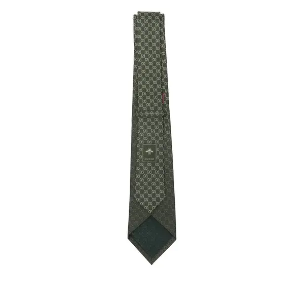 Gucci Olive Monogram Silk Neck Tie