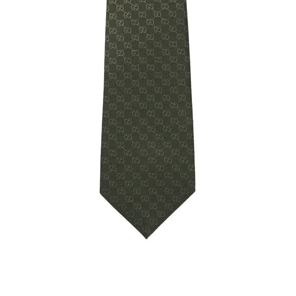 Gucci Olive Monogram Silk Neck Tie
