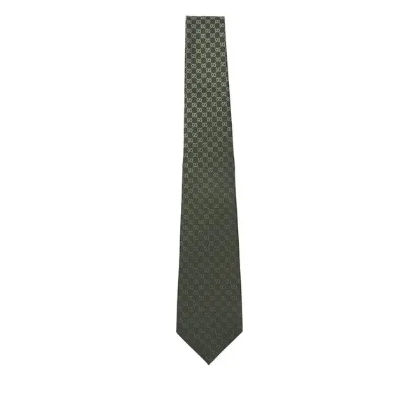 Gucci Olive Monogram Silk Neck Tie - Green