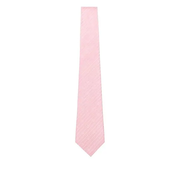 Gucci Silk Diagonal Stripe Logo Motif Neck Tie - Pink