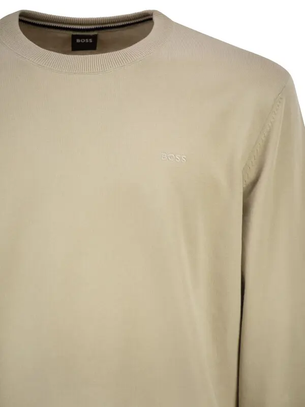 BOSS Cotton Crew Neck Sweater With Embroidered Logo