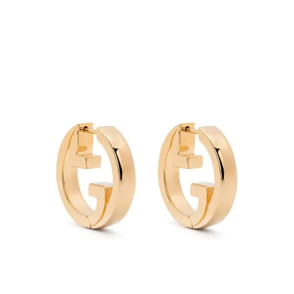 Gucci Tone Metal Hoop Earrings With Interlocking G Logo - Gold