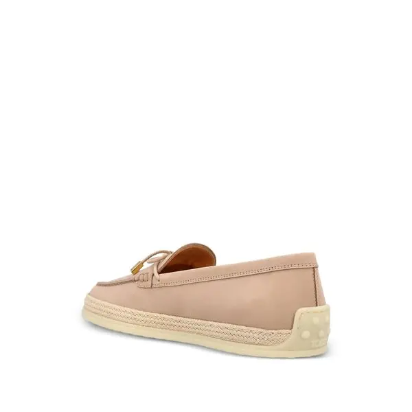 TOD'S Calfskin Rope Trim Loafers - Cream