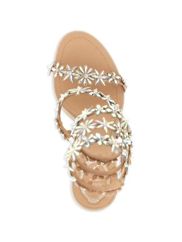 Rene Caovilla Eva Crystal Floral Ankle Wrap Stiletto Sandals - Multicolor