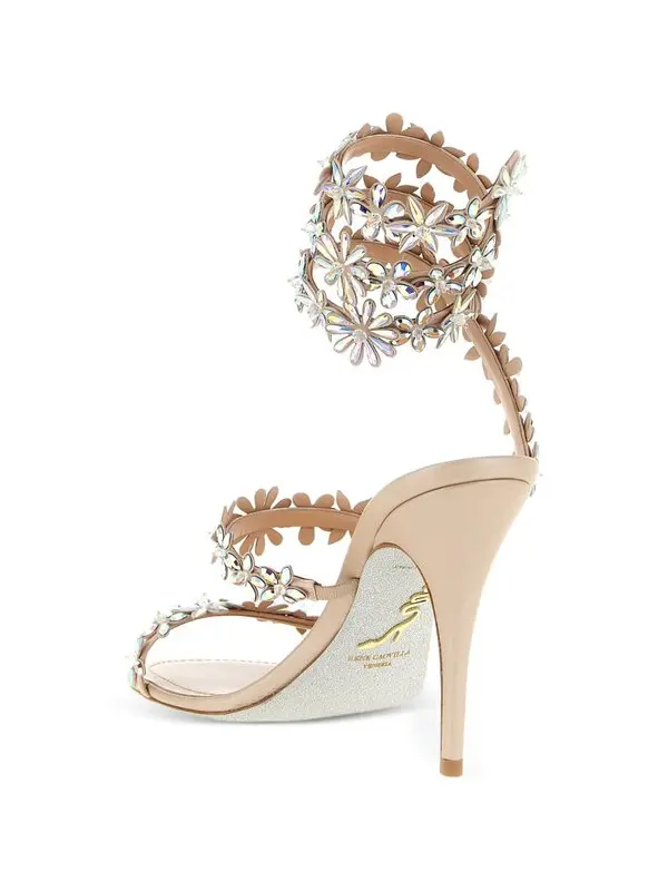 Rene Caovilla Eva Crystal Floral Ankle Wrap Stiletto Sandals - Multicolor