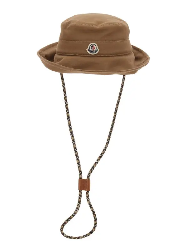 Moncler Cotton Bucket Hat With Logo Patch And Drawstring - Multicolor