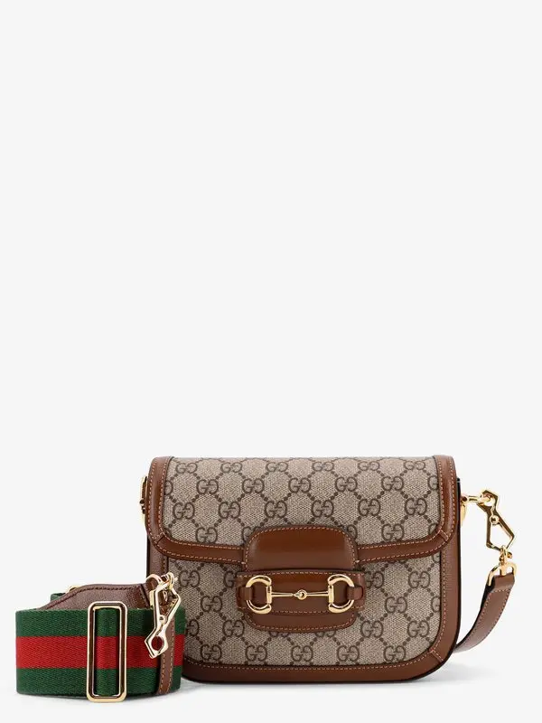 Gucci Coated Canvas 1955 Horsebit Crossbody Bag With Gg Supreme Motif - Cream