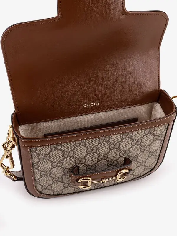 Gucci Coated Canvas 1955 Horsebit Crossbody Bag With Gg Supreme Motif - Cream