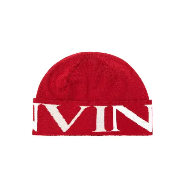 LANVIN Wool Beanie With Contrast Logo Print - Red