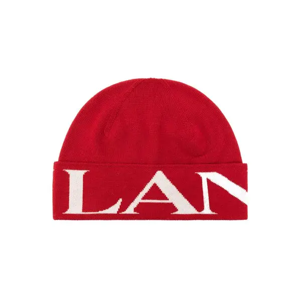LANVIN Wool Beanie With Contrast Logo Print - Red