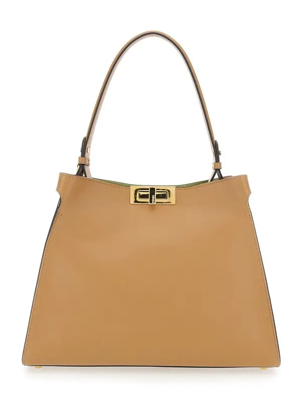 Fendi Way Tote Bag With Removable Handle And Turn Lock In Leather - Cream