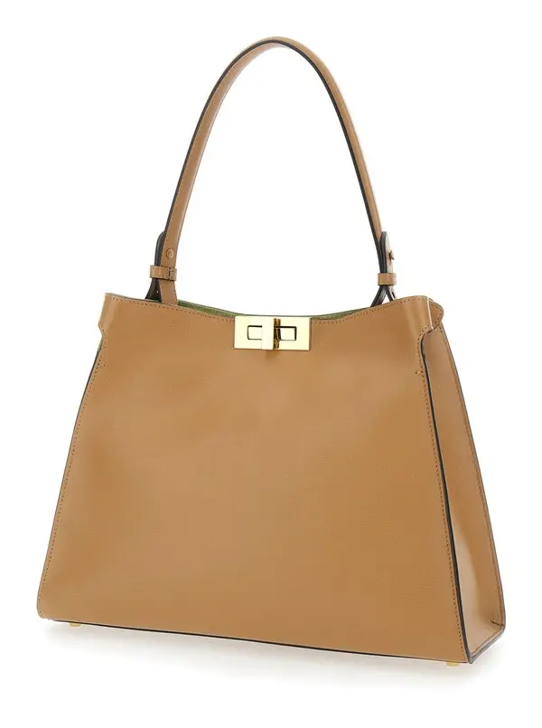 Fendi Way Tote Bag With Removable Handle And Turn Lock In Leather - Cream