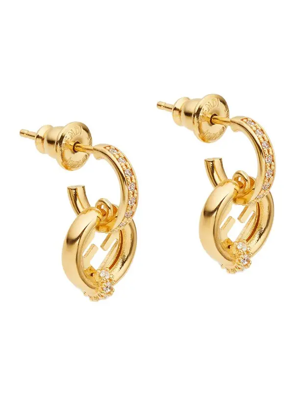 Fendi Gold Color Brass Crystal Embellished Hoop Earrings - Multicolor