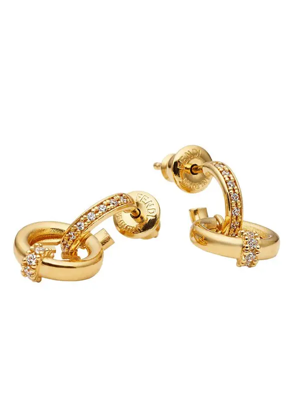 Fendi Gold Color Brass Crystal Embellished Hoop Earrings