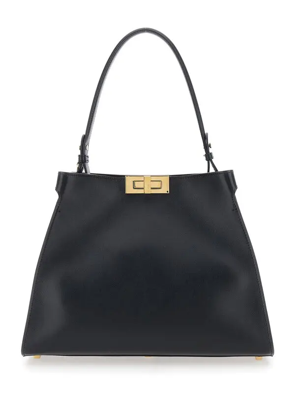 Fendi Way Tote Bag In Leather With Turn Lock - Black