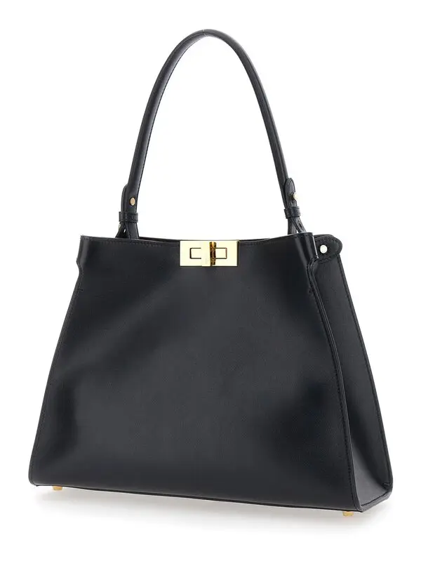 Fendi Way Tote Bag In Leather With Turn Lock - Black