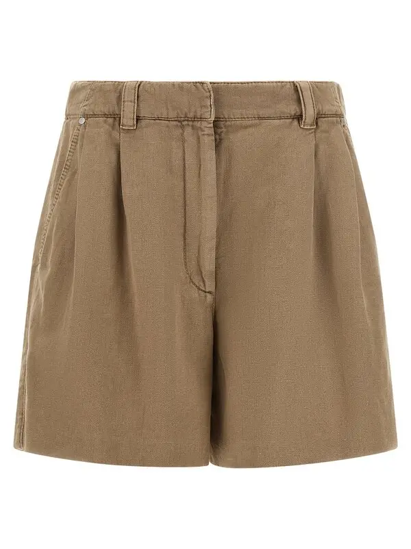 Brunello Cucinelli Baggy Cotton Linen Shorts - Brown