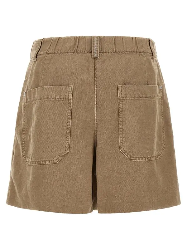 Brunello Cucinelli Baggy Cotton Linen Shorts - Brown