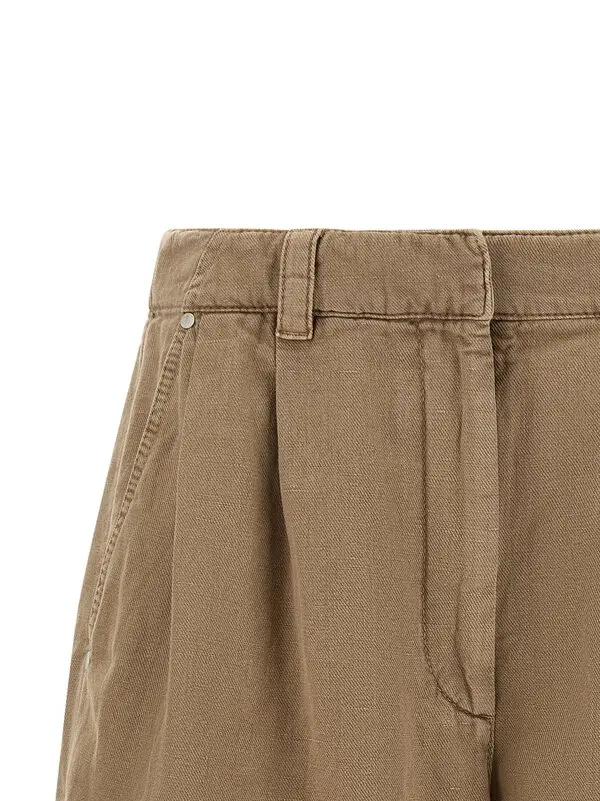 Brunello Cucinelli Baggy Cotton Linen Shorts - Brown