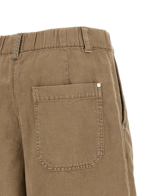 Brunello Cucinelli Baggy Cotton Linen Shorts - Brown