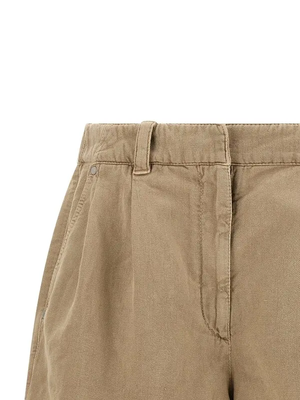 Brunello Cucinelli Baggy Cotton Linen Shorts - Cream