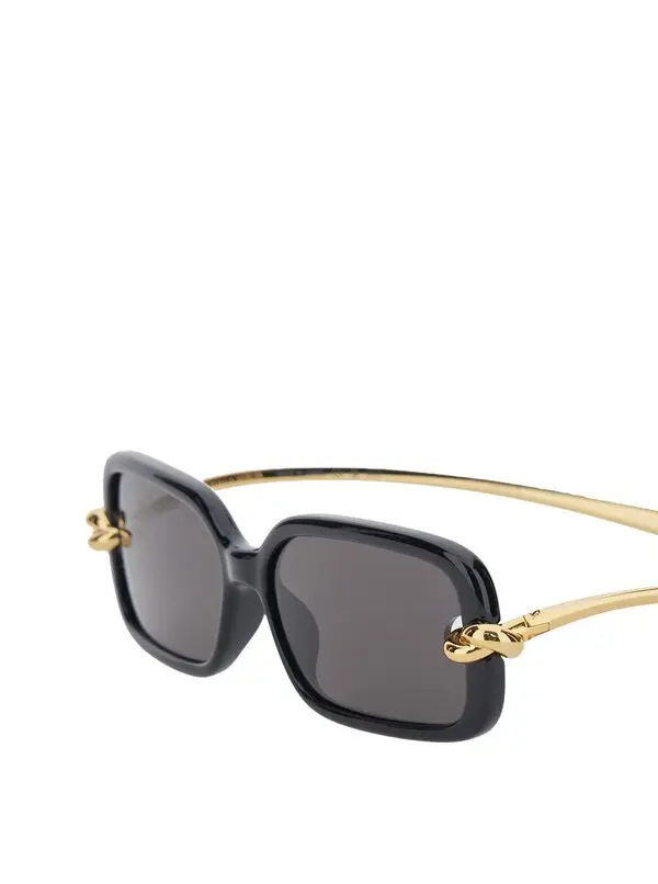 Bottega Veneta Rectangular Metal Sunglasses With Knot Detail - Black
