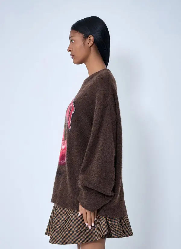 GANNI Brushed Knit Sweater With Graphic Motif