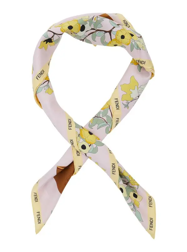 Fendi Gardening' Silk Scarf With All-over Print For - Multicolor
