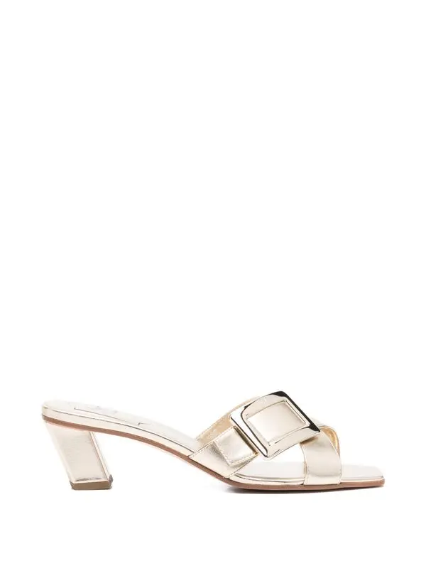 ROGER VIVIER Gold-tone Leather Heel Sandals With Buckle Detail - Multicolor