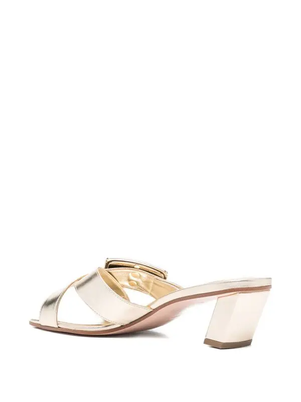 ROGER VIVIER Gold-tone Leather Heel Sandals With Buckle Detail - Multicolor