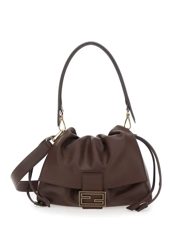 Fendi Mamma Baguette Medium' Shoulder Bag With Ff Closure On The Front In Leather - Brown