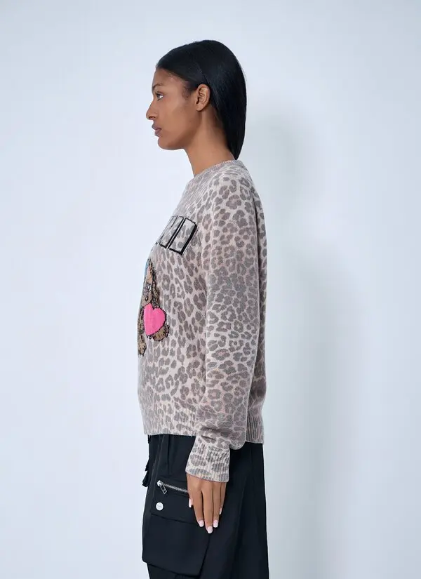 GANNI Leopard Print Knit Sweater With Graphic Dog Motif