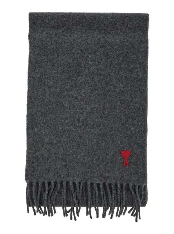 Ami Grey Oversized Rectangular Scarf With Adc Patch On Front In Wool For - Multicolor