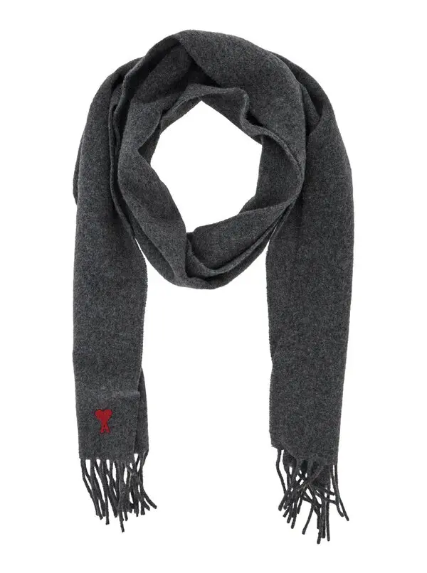 Ami Grey Oversized Rectangular Scarf With Adc Patch On Front In Wool For