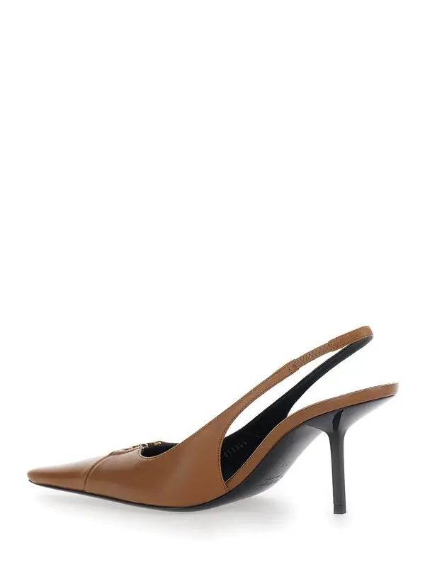 Saint Laurent Babylone" Leather Slingback Pumps - Brown