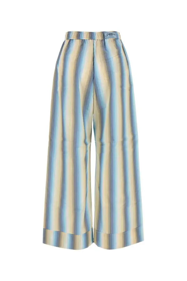 GANNI Embroidered Cotton Wide Leg Pants - Multicolor