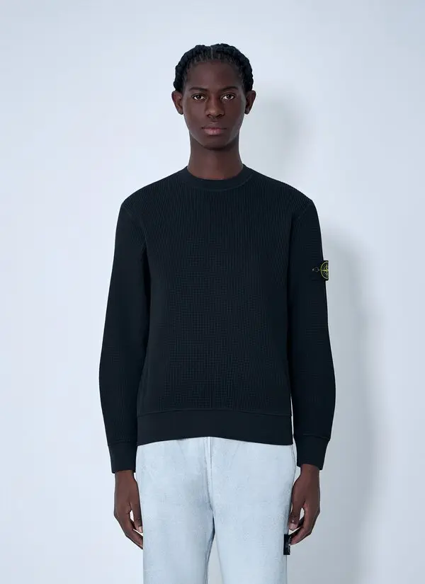 Stone Island Waffle-knit Crewneck Sweater - Black