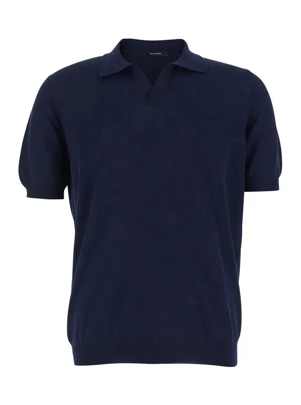 Tagliatore Blue Polo Shirt With Open Collar Without Buttons In Cotton For - Multicolor