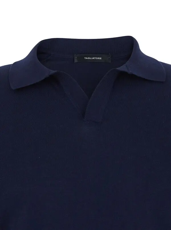 Tagliatore Blue Polo Shirt With Open Collar Without Buttons In Cotton For - Multicolor