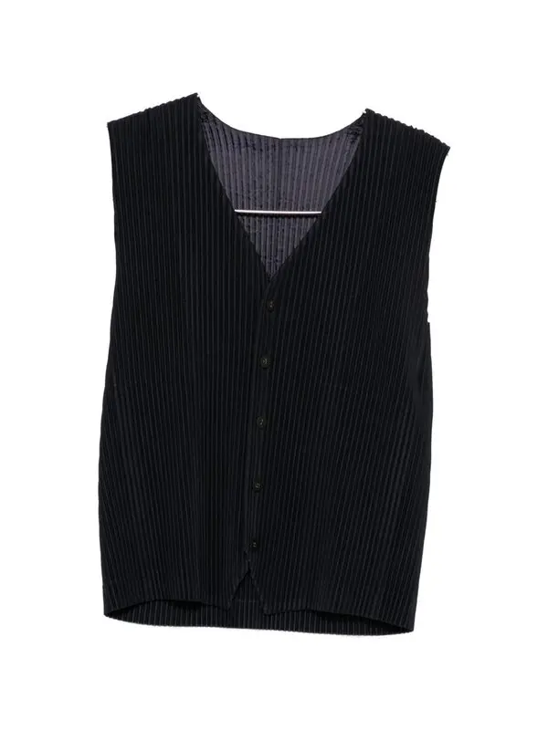 Issey Miyake Pleated V-neck Sleeveless Vest - Multicolor