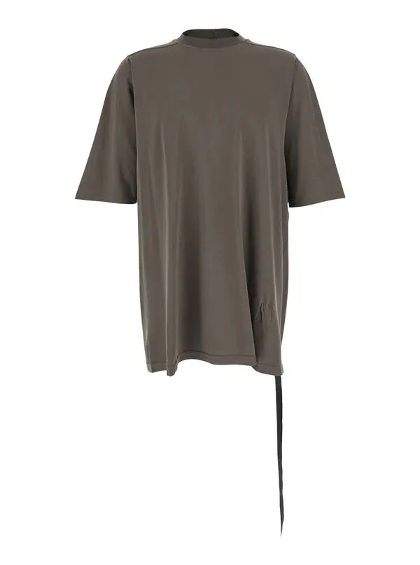 Rick Owens Grey Crew Neck T-shirt With Raised Collar In Cotton