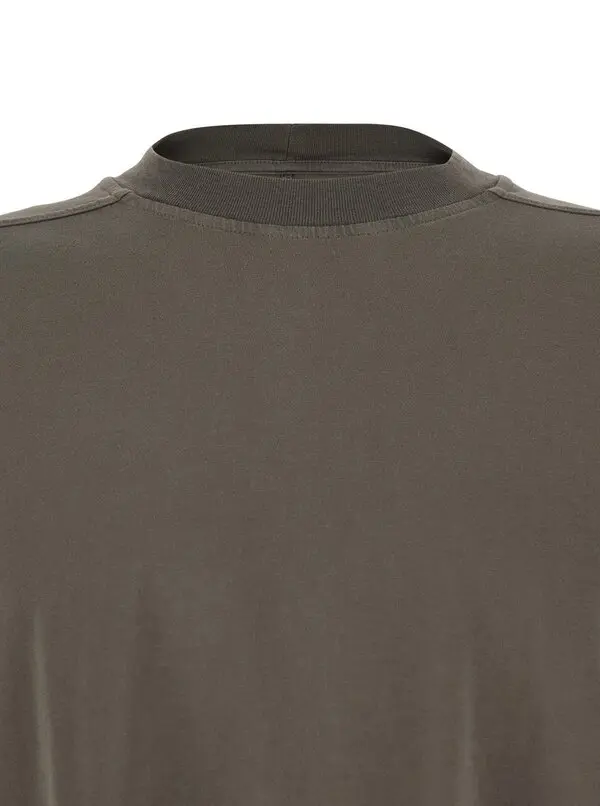 Rick Owens Grey Crew Neck T-shirt With Raised Collar In Cotton