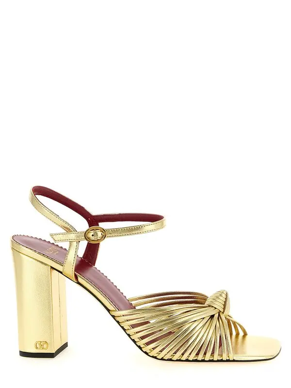 Valentino Garavani Annet Sandals In Laminated Nappa Leather - Gold
