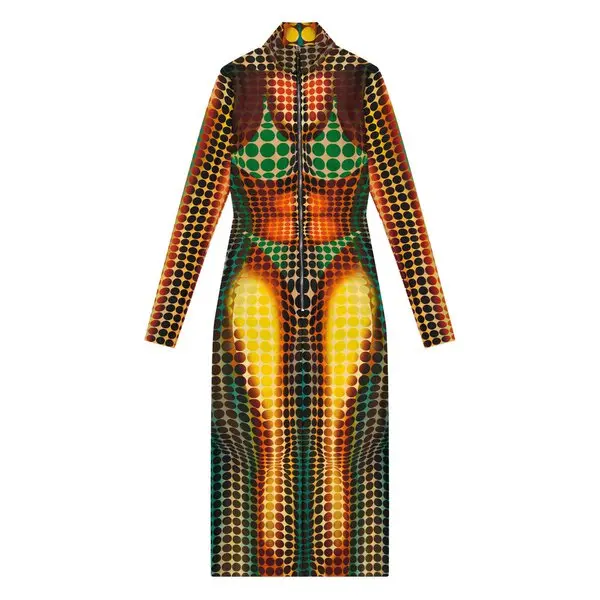 JEAN PAUL GAULTIER High Neck Long Sleeve Zip Up Dress - Yellow