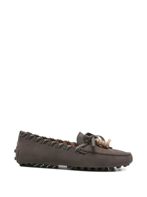 TOD'S Suede Leather Loafers With Bow Detailing - Multicolor