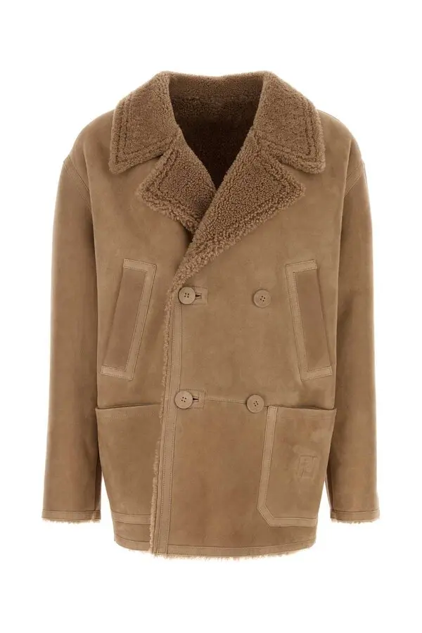 Fendi Camel Shearling Double-breasted Jacket - Brown