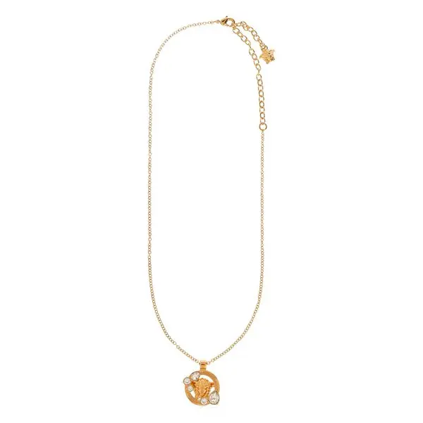 Versace Tone Medusa Head Crystal Embellished Pendant Necklace - Gold