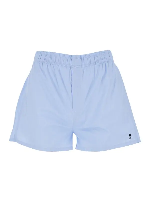 AMI Paris Cotton Shorts With Embroidered Logo - Blue