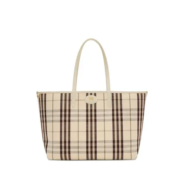 Burberry Reversible Check Tote Bag With Detachable Pouch - Cream