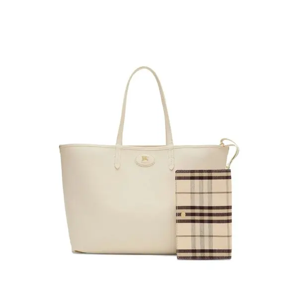 Burberry Reversible Check Tote Bag With Detachable Pouch - Cream